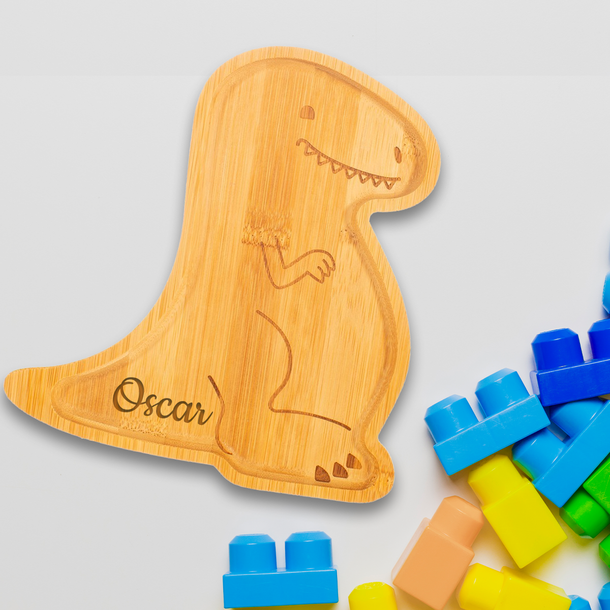 Personalised Childrens Wooden Dinosaur Plate - The Engraved Gift Workshop